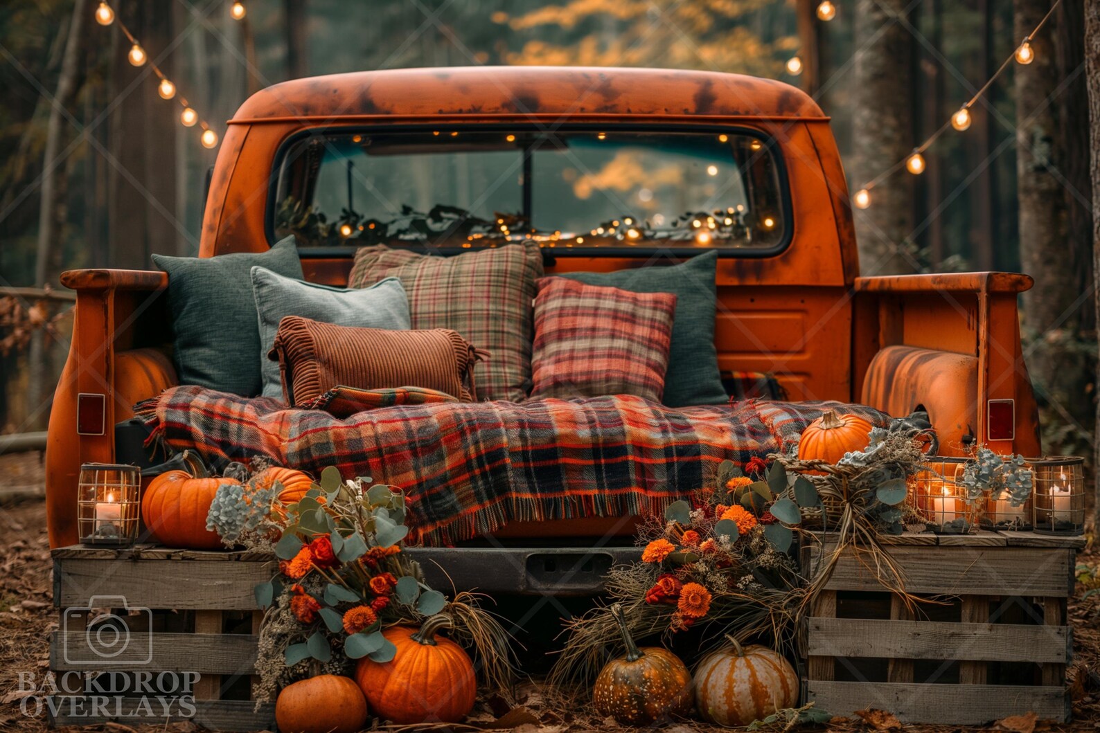 Cozy Autumn Truck Bed Digital Backdrop Rustic Fall Studio Photo Prop ...