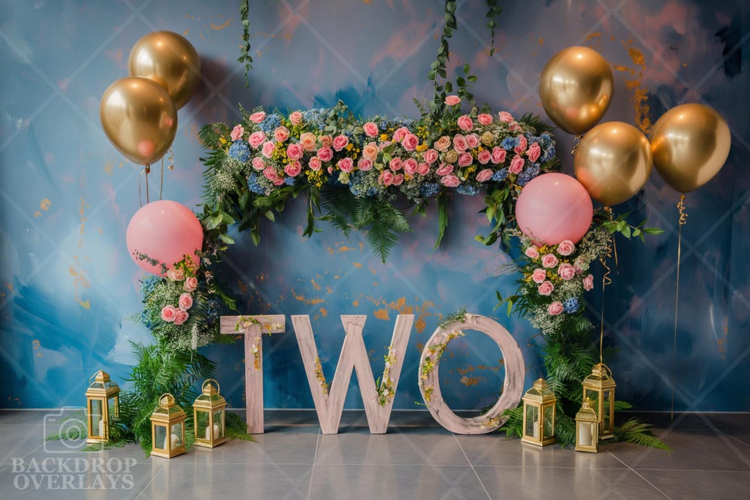 Second Birthday Digital Backdrop Cake Smash Studio Photo Prop Two 2nd ...