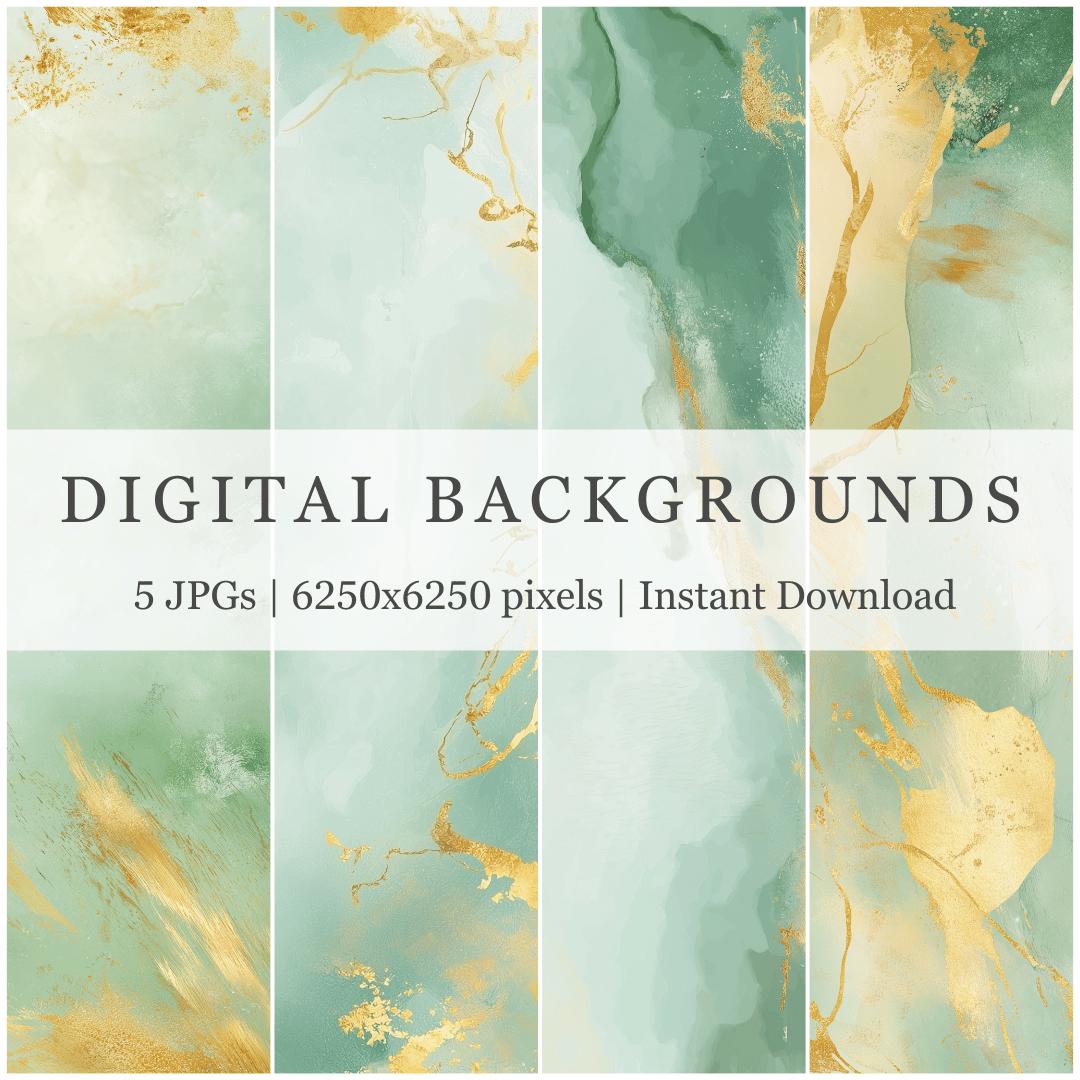 Gold Green Marble Digital Paper Backgrounds Textured Backdrop Junk ...
