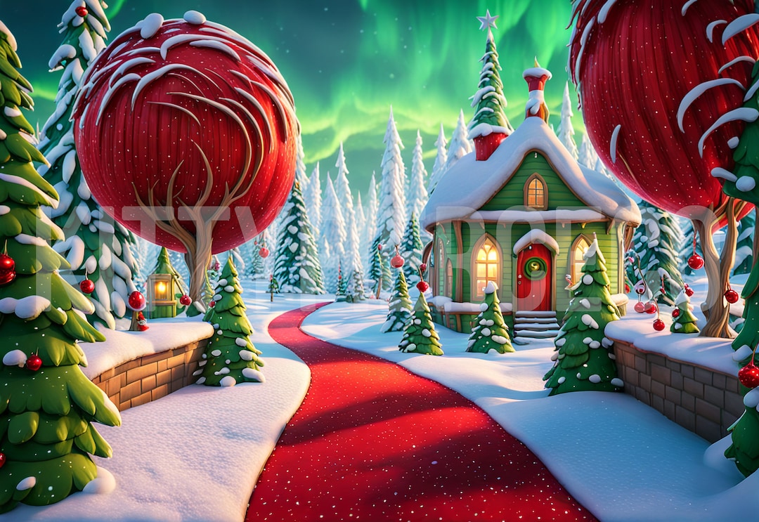 Christmas Digital Backdrop | Whimsical Cartoon Ville Christmas Backdrop ...