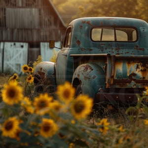 Floral Digital Backdrop Country Farm Background Vintage Truck ...