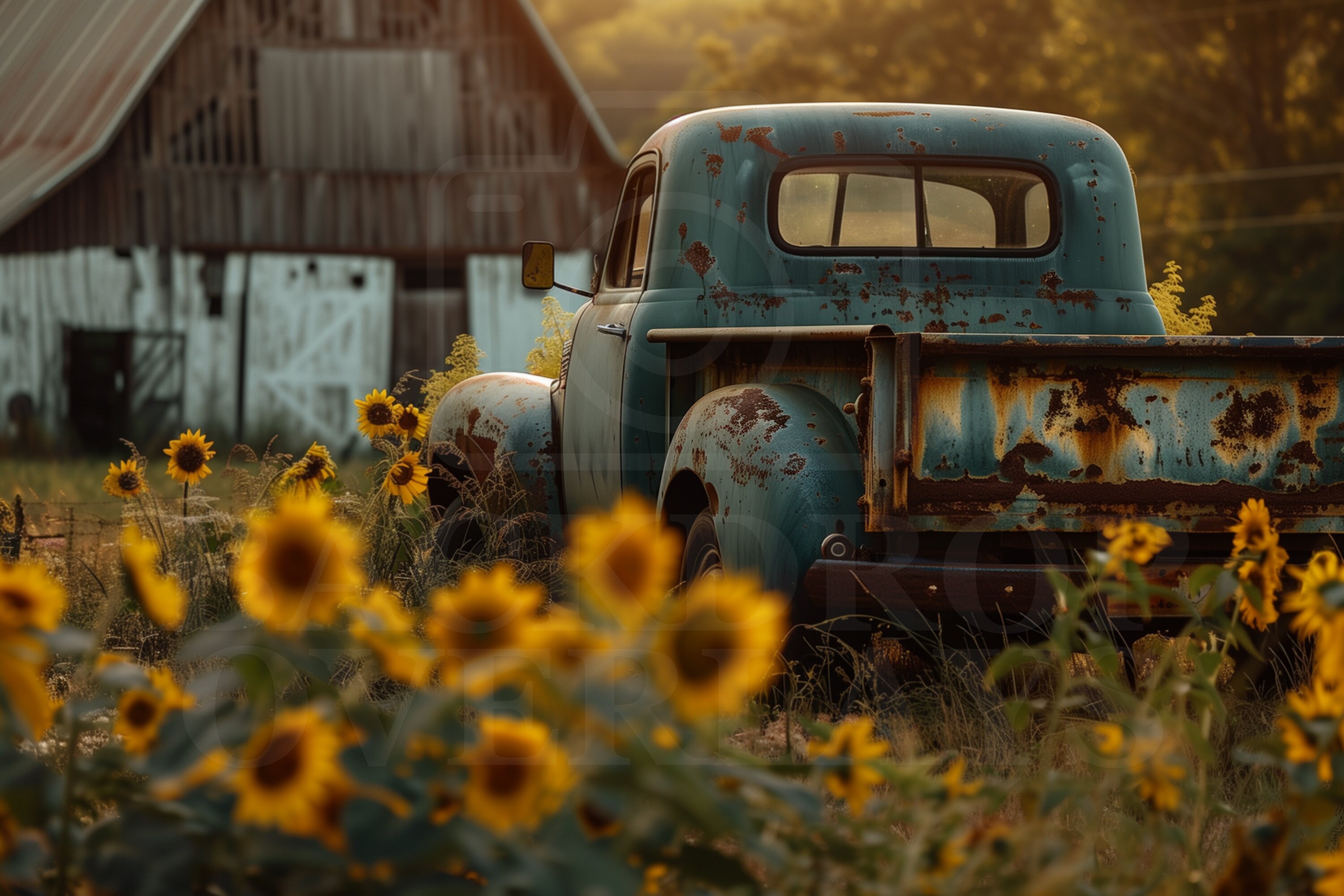 Floral Digital Backdrop Country Farm Background Vintage Truck ...