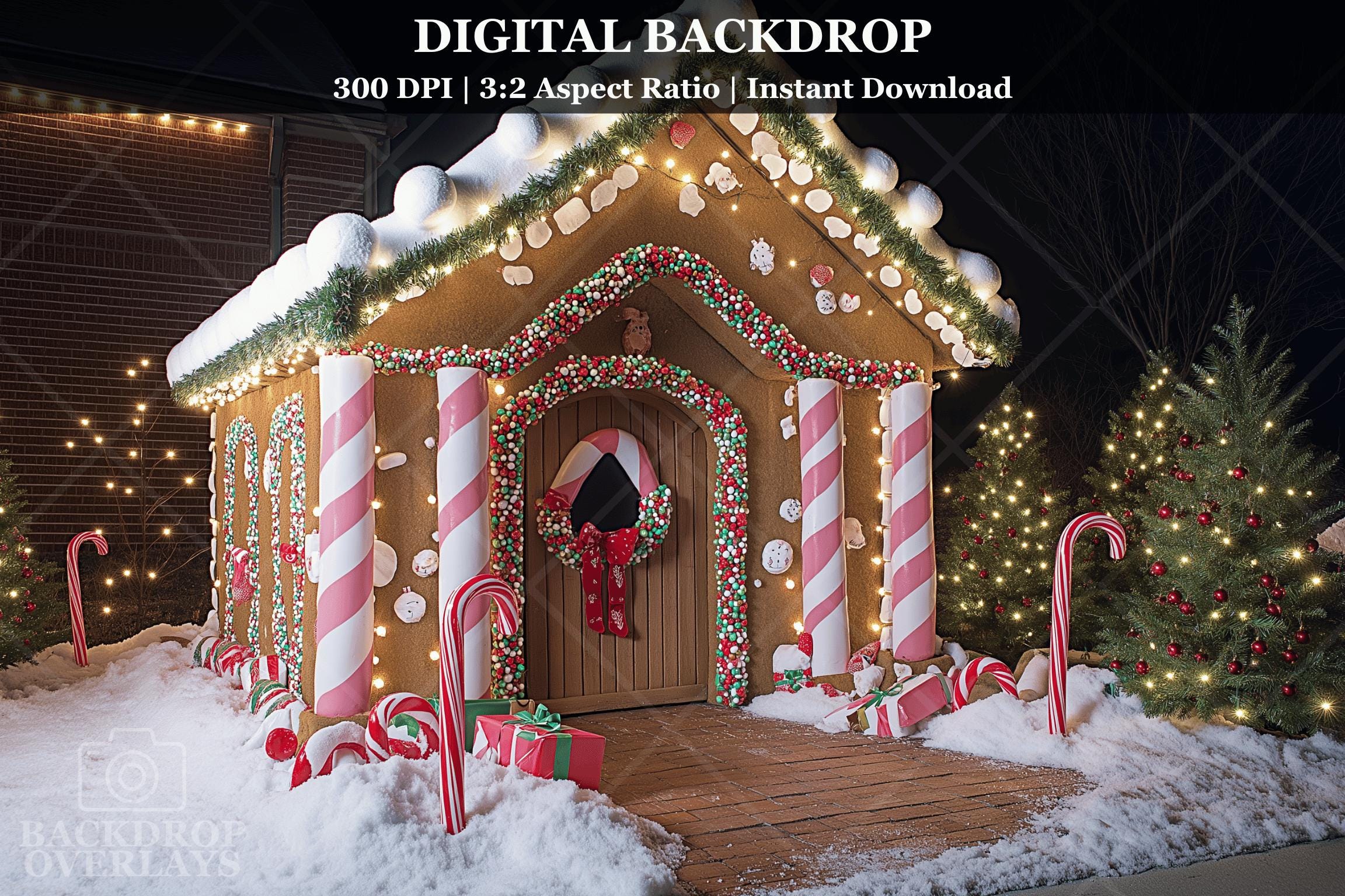Christmas Digital Backdrop Gingerbread House Portrait Photography ...