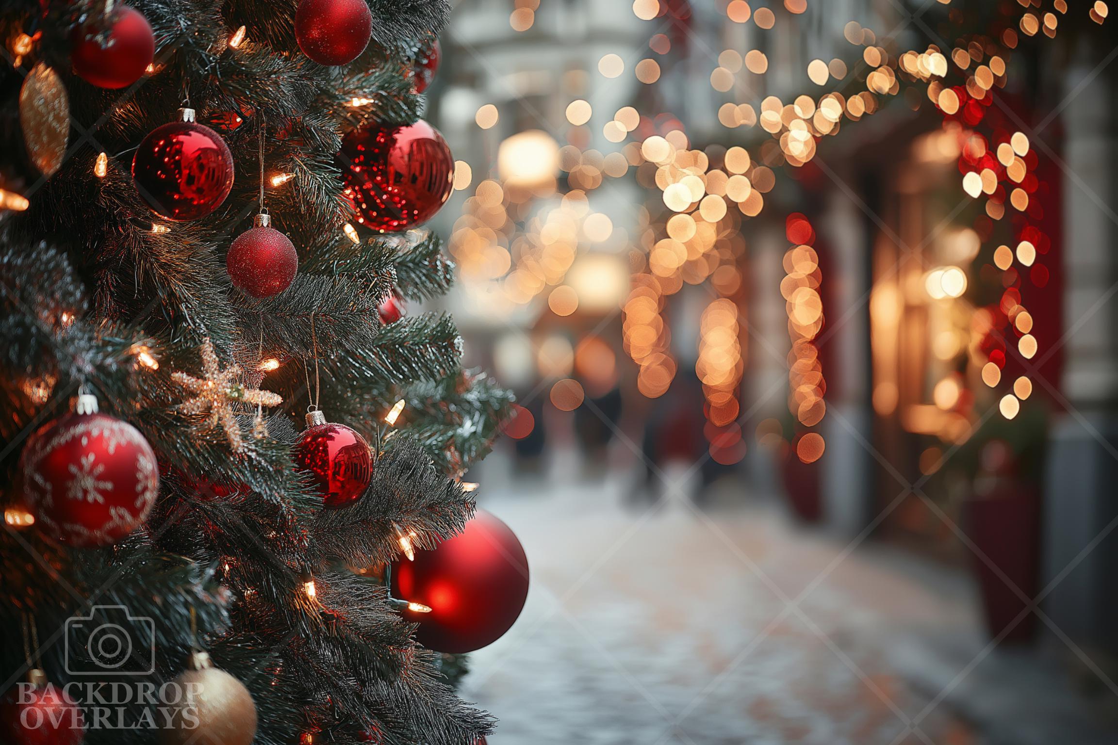 Festive Christmas Street Digital Backdrop Holiday Bokeh Studio Prop ...