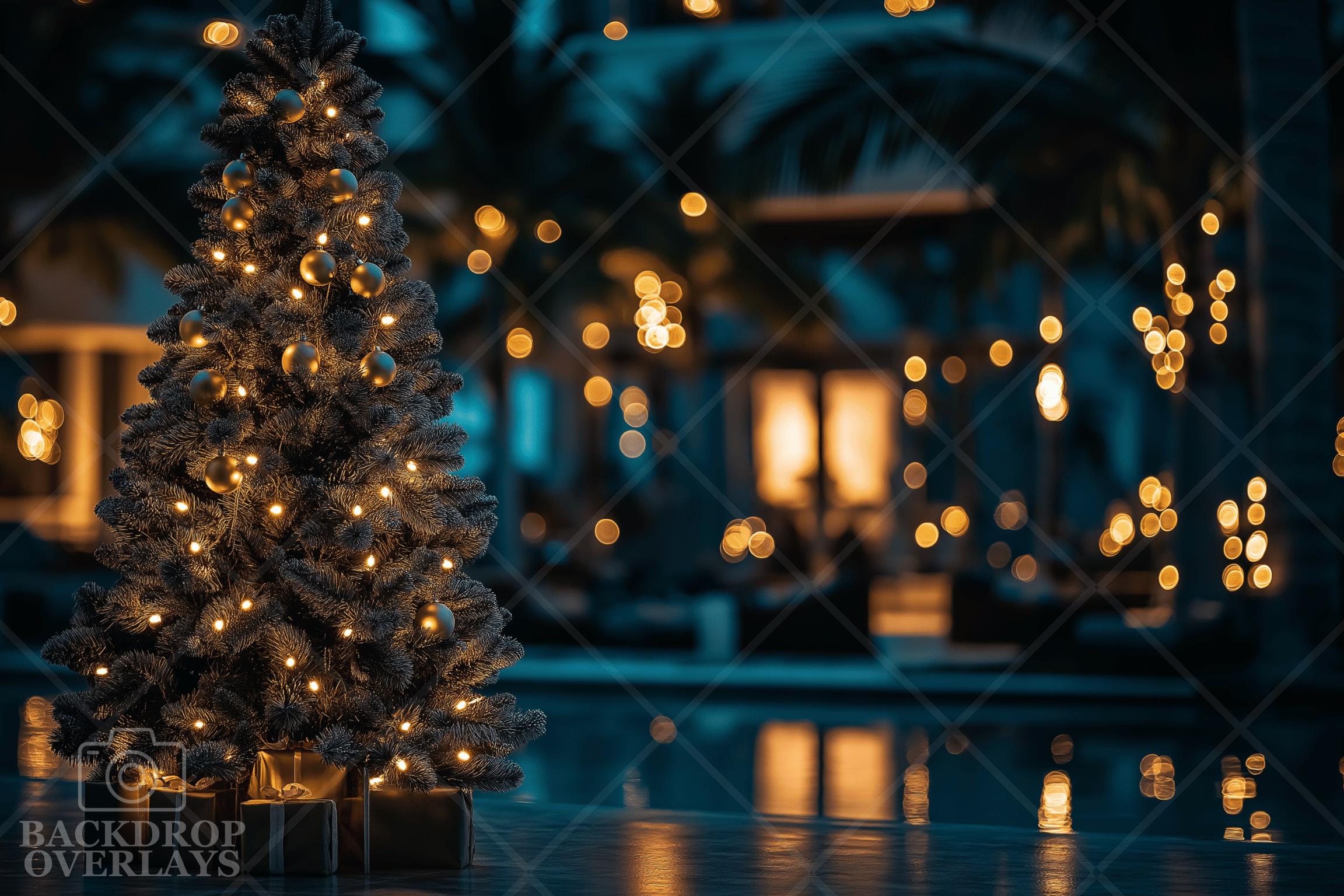 Christmas Tree Digital Backdrop Festive Bokeh Lights Holiday ...
