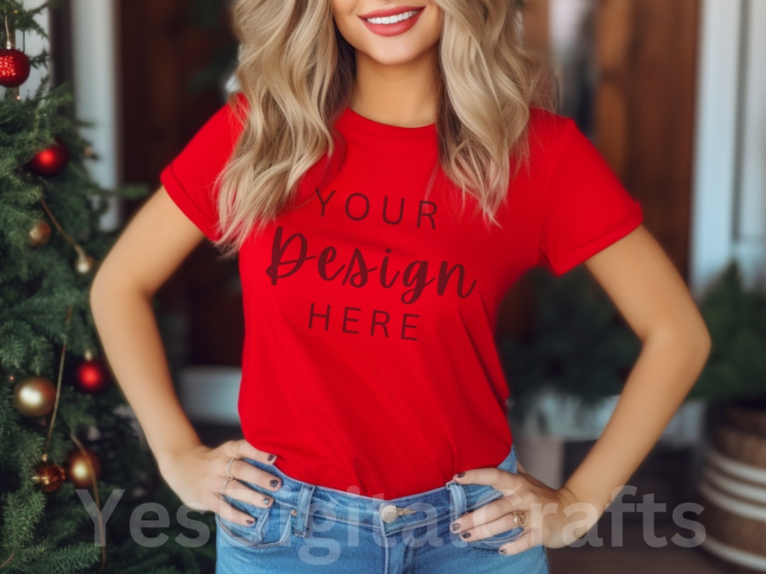 Red Bella Canvas Shirt Mockup Bella Canvas Red 3001 Tshirt Mockup ...