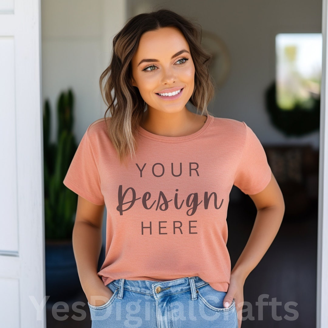 Heather Sunset Bella Canvas 3001 Mock, Styled Shirt Mockup, Summer ...