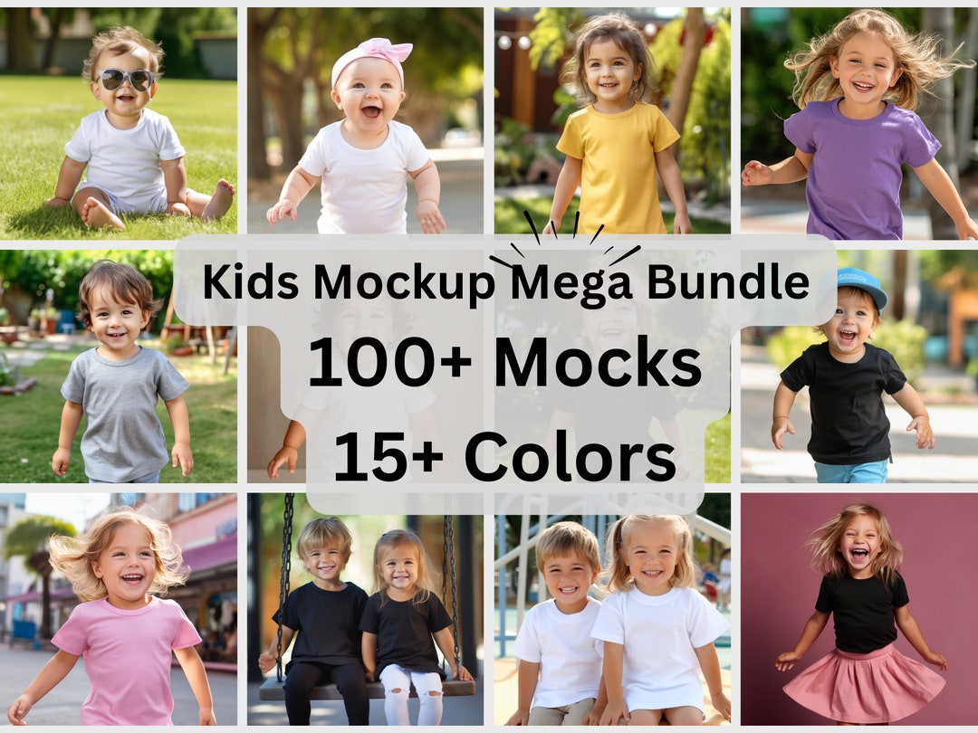 Kids Mockup Bundle, Kids Model Mock Up, Bella Canvas 3001B 3001T Mockup ...