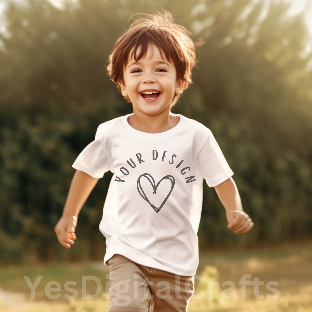 White Rabbit Skins 3321 Mockup, Kids White T-shirt Mock, Toddler Model ...