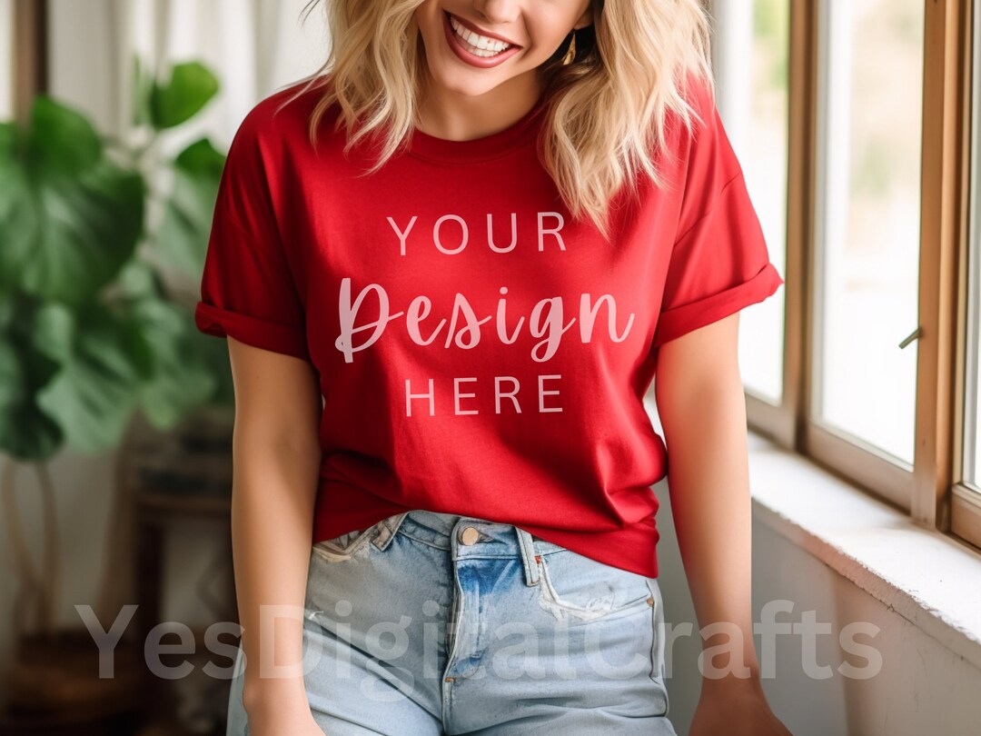 Red Bella Canvas Shirt Mockup Bella Canvas Red 3001 Tshirt Mockup ...