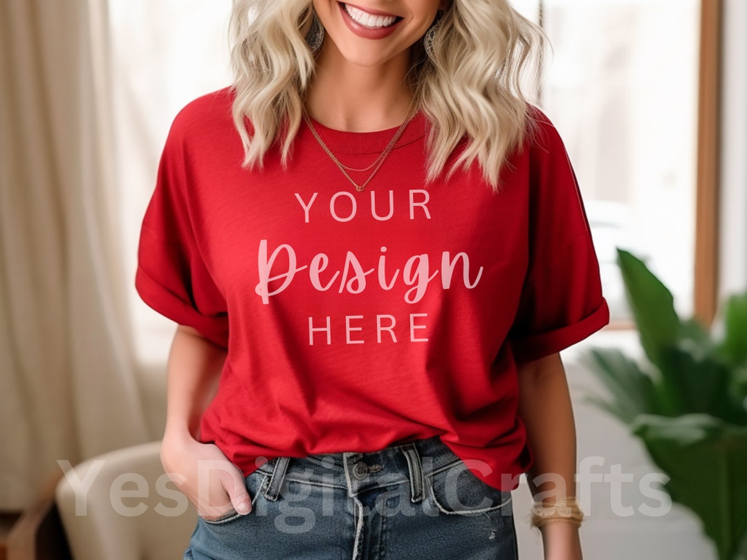 Red Bella Canvas Shirt Mockup Bella Canvas Red 3001 Tshirt Mockup ...