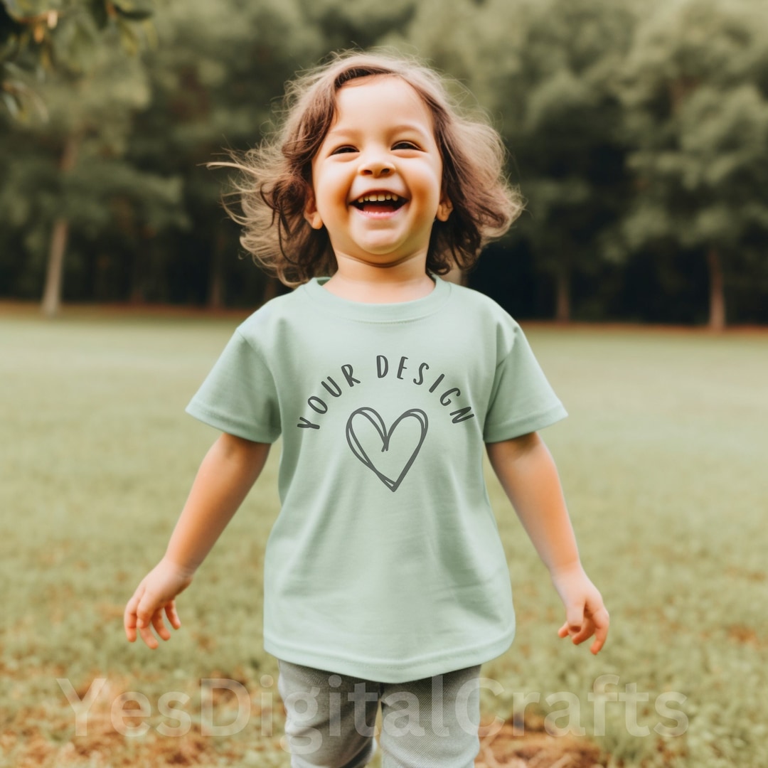 Sage Rabbit Skins 3321 Mockup, Kids Sage T-shirt Mock, Toddler Model ...