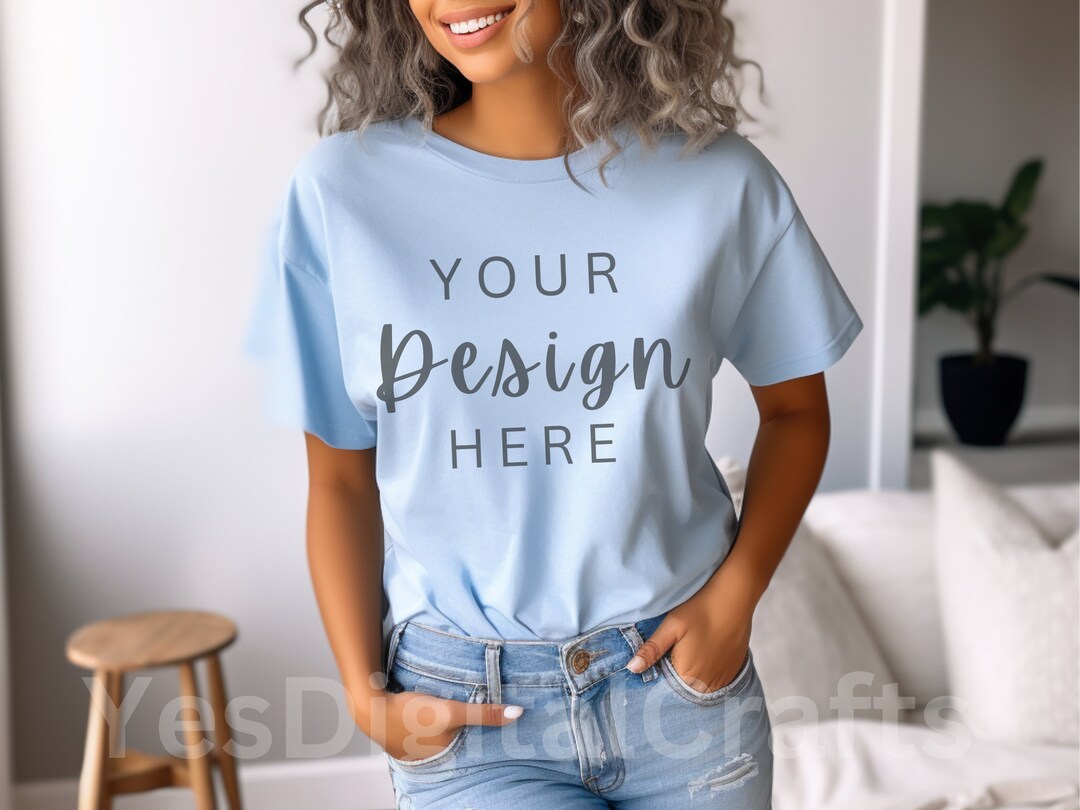 Light Blue Bella Canvas Shirt Mockup, Blue Bella Canvas 3001 Tshirt ...