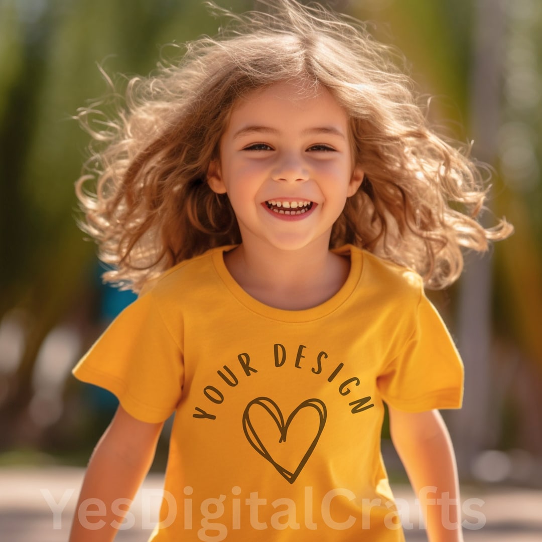 Kids Tshirt Mockup, Heather Yellow Gold Bella Canvas 3001T Mockup ...