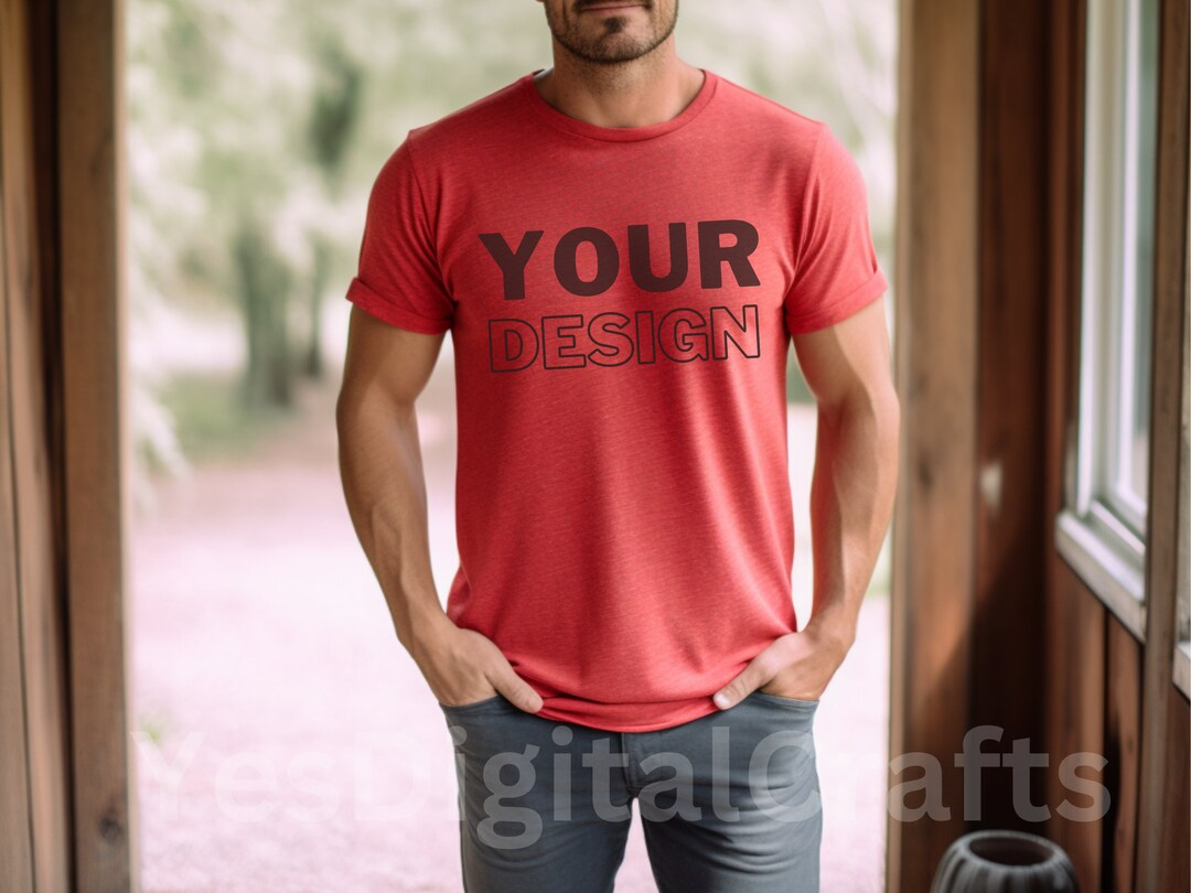 Heather Red Bella Canvas 3001 Mock, Tshirt Mockup, Styled Shirt Mockup ...
