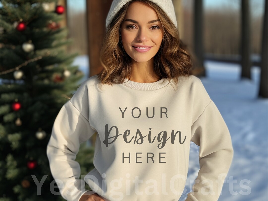 Gildan 18000 Mockup Gildan Sand Sweatshirt Mockup Sweatshirt Model ...