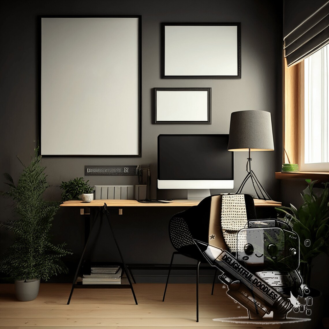 Frame Mockup, Black Frame, Study, Grey Decor, Multi-frame, 3 Frames ...