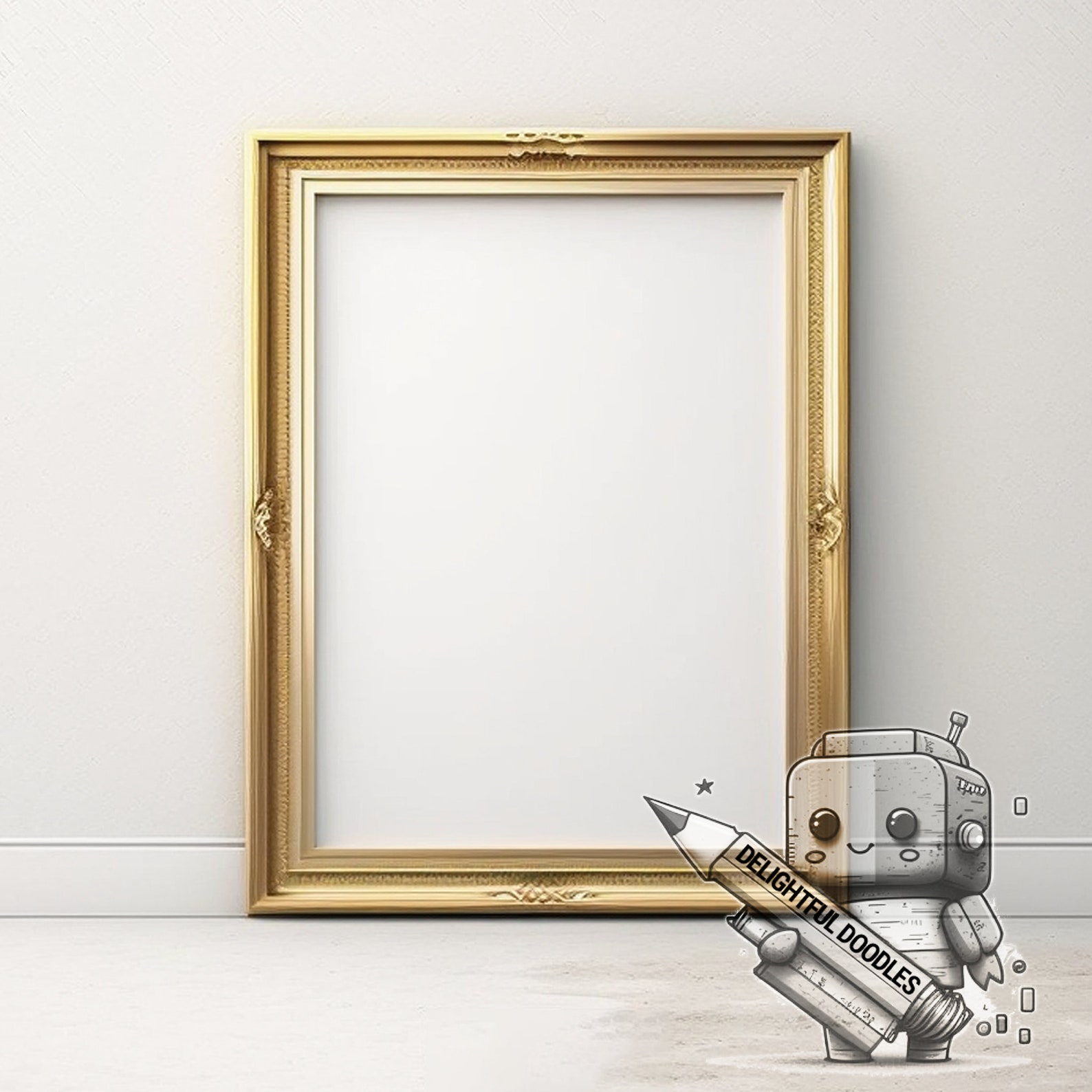 A4 Vintage Gold Frame Mockup, Simple Gold Frame Mockup, Vertical Frame ...