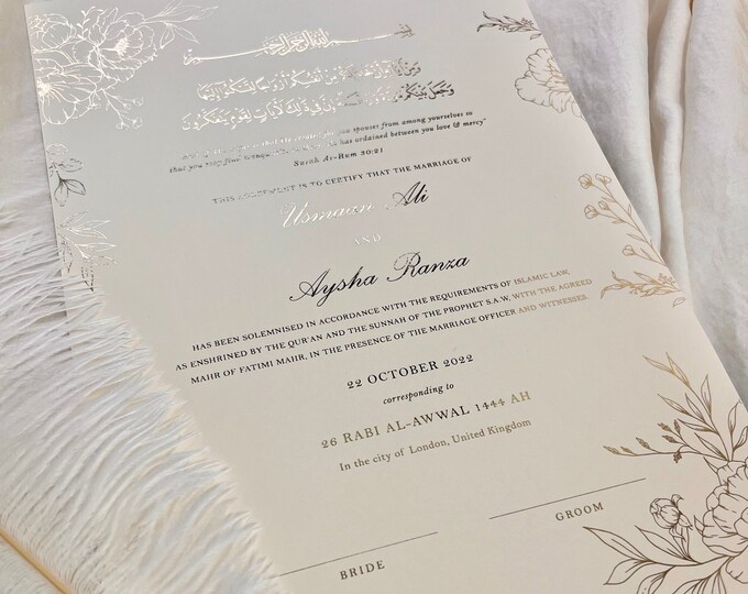 A3 Modern Nikkah Certificate, Premium Islamic Wedding Contract, Nikkah ...