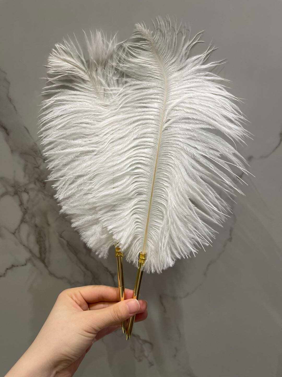 Luxury Feather Pen, Gold Feather Pen Pen, White Ostrich Feather Pen ...