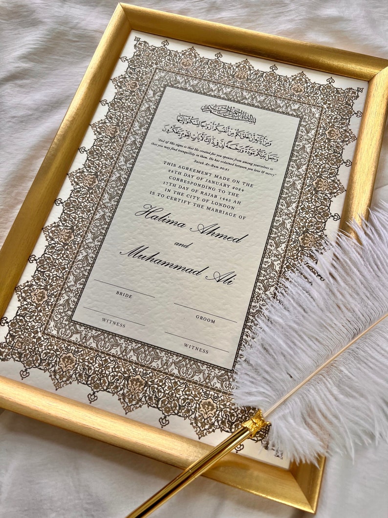 A4 Luxury Nikkah Certificate, Nikah Contract Gold, Islamic Marriage ...