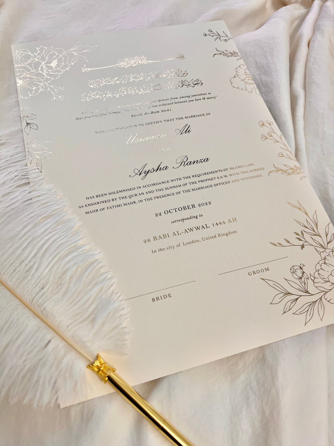A3 Modern Nikkah Certificate, Premium Islamic Wedding Contract, Nikkah ...