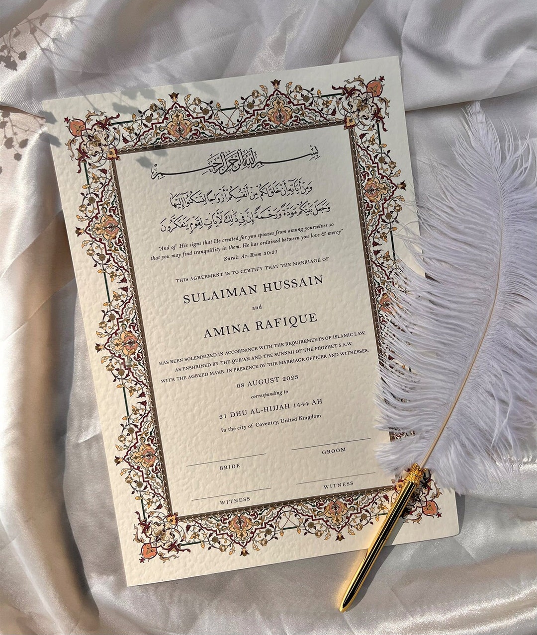 A4/A3 Luxury Nikkah Certificate (sultan), Islamic Wedding Contract ...