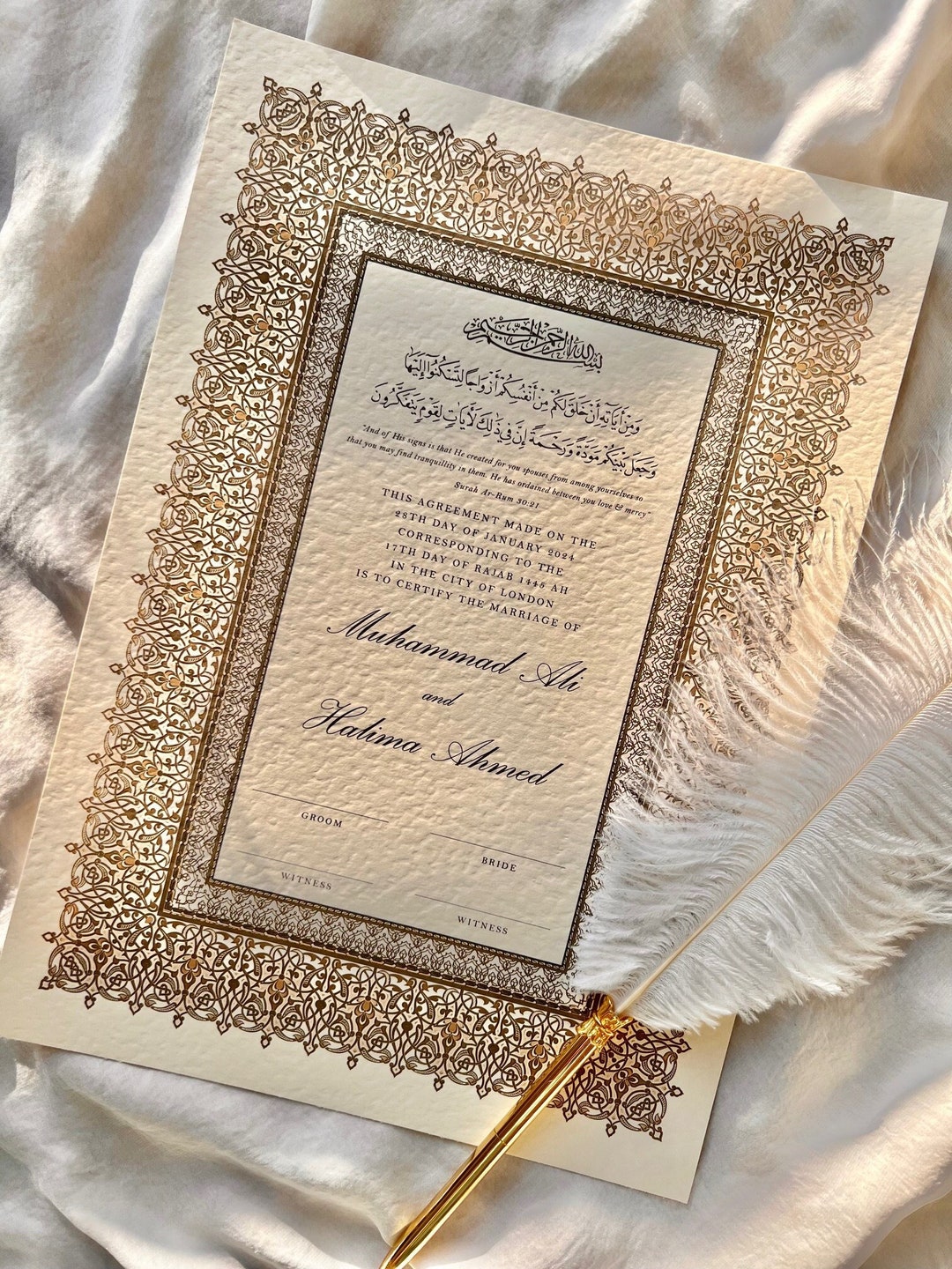 A4 Nikkah Certificate Islamic, Nikah Nama, Muslim Marriage Wedding ...