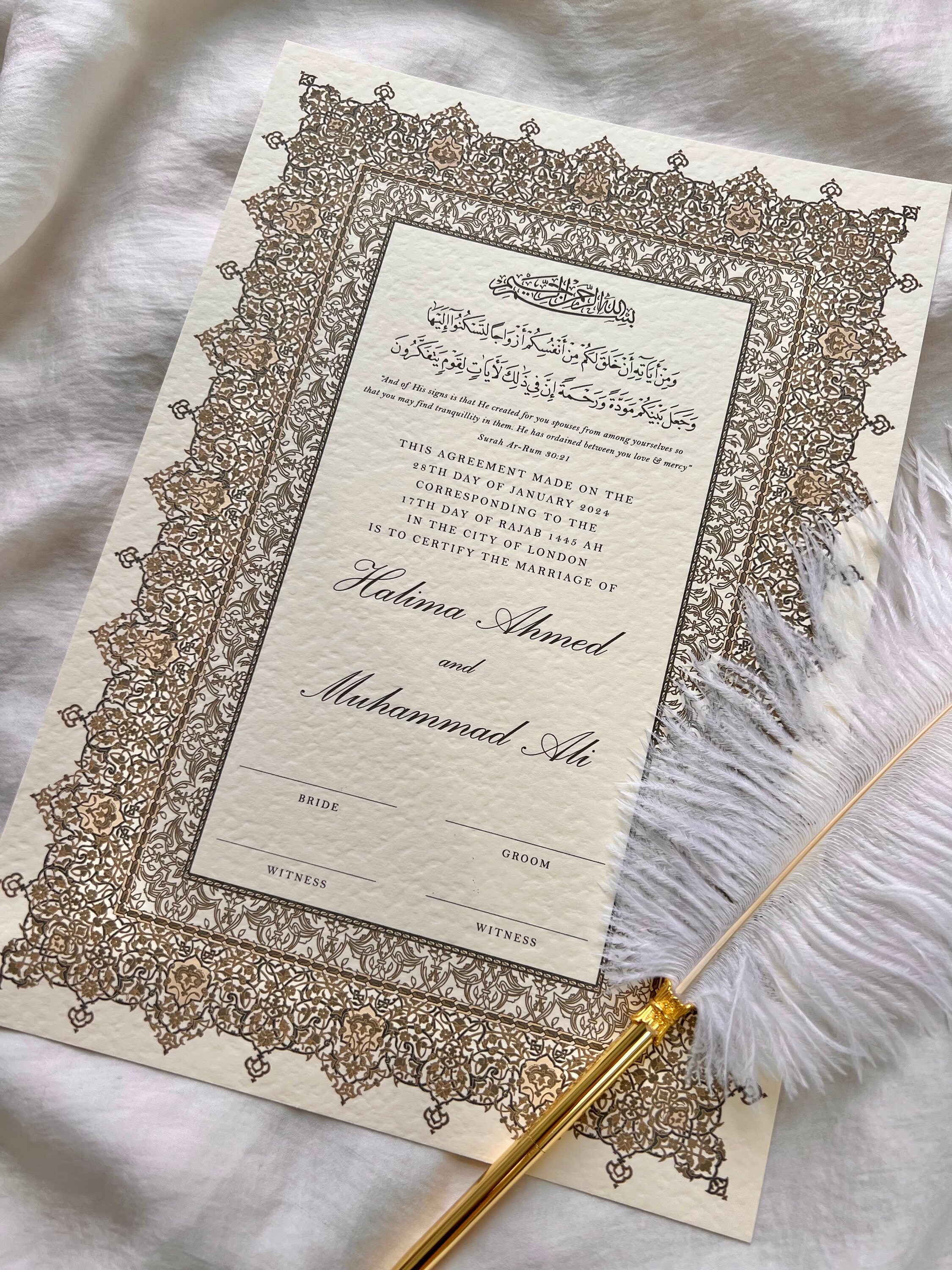 A4 Luxury Nikkah Certificate, Nikah Contract Gold, Islamic Marriage ...