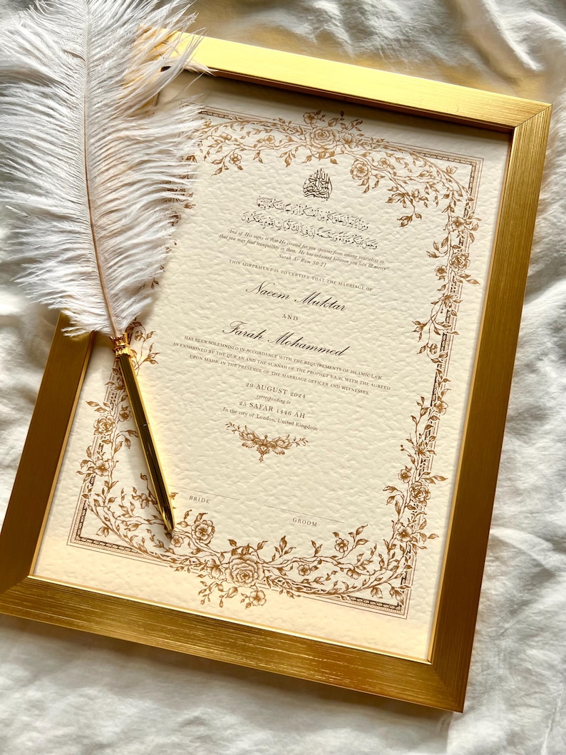 Floral Luxury A4/A3 Nikkah Certificate: Personalised Islamic Wedding ...