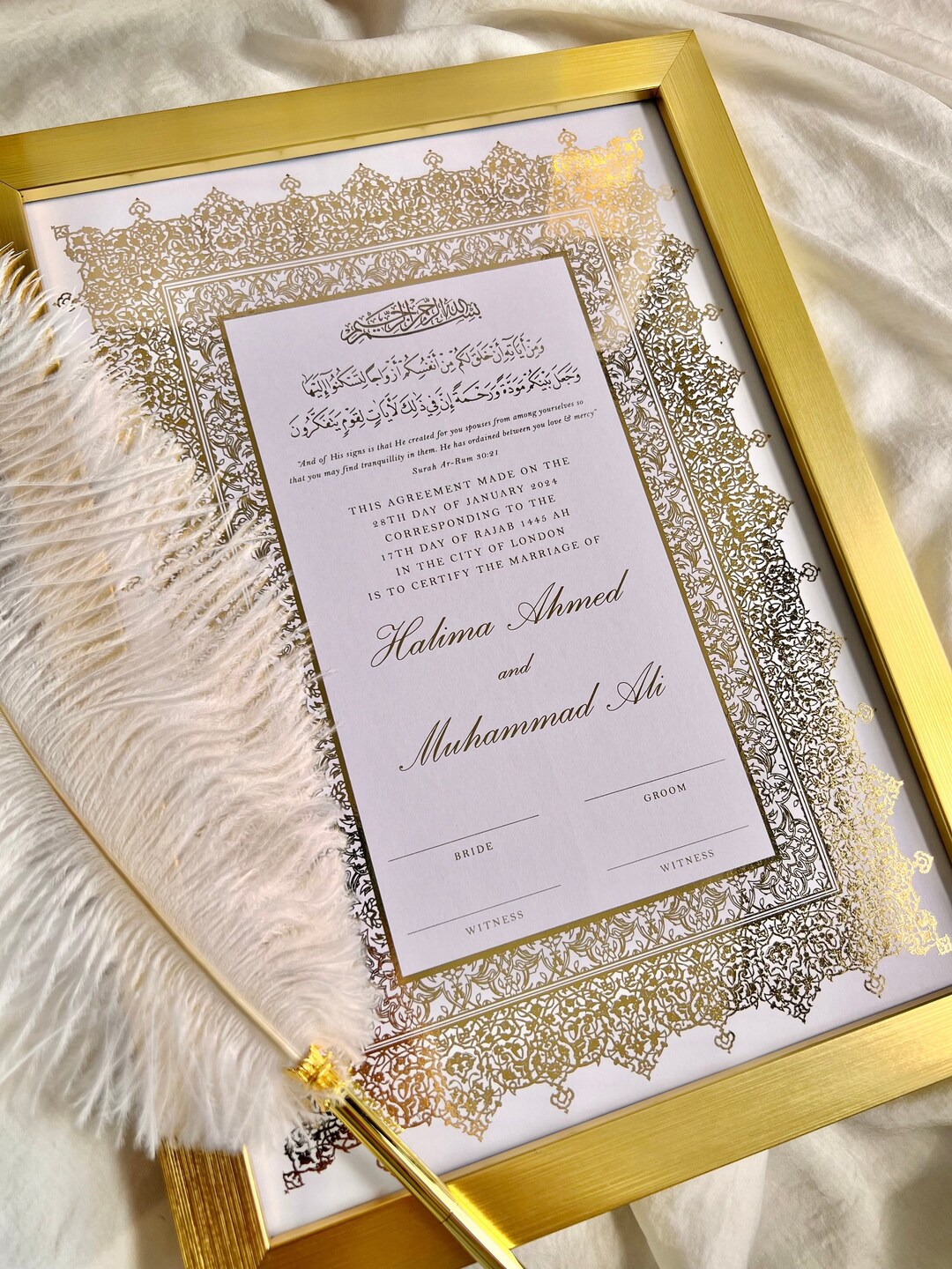 A3 Luxury Nikkah Certificate, Nikah Contract Gold, Islamic Marriage ...
