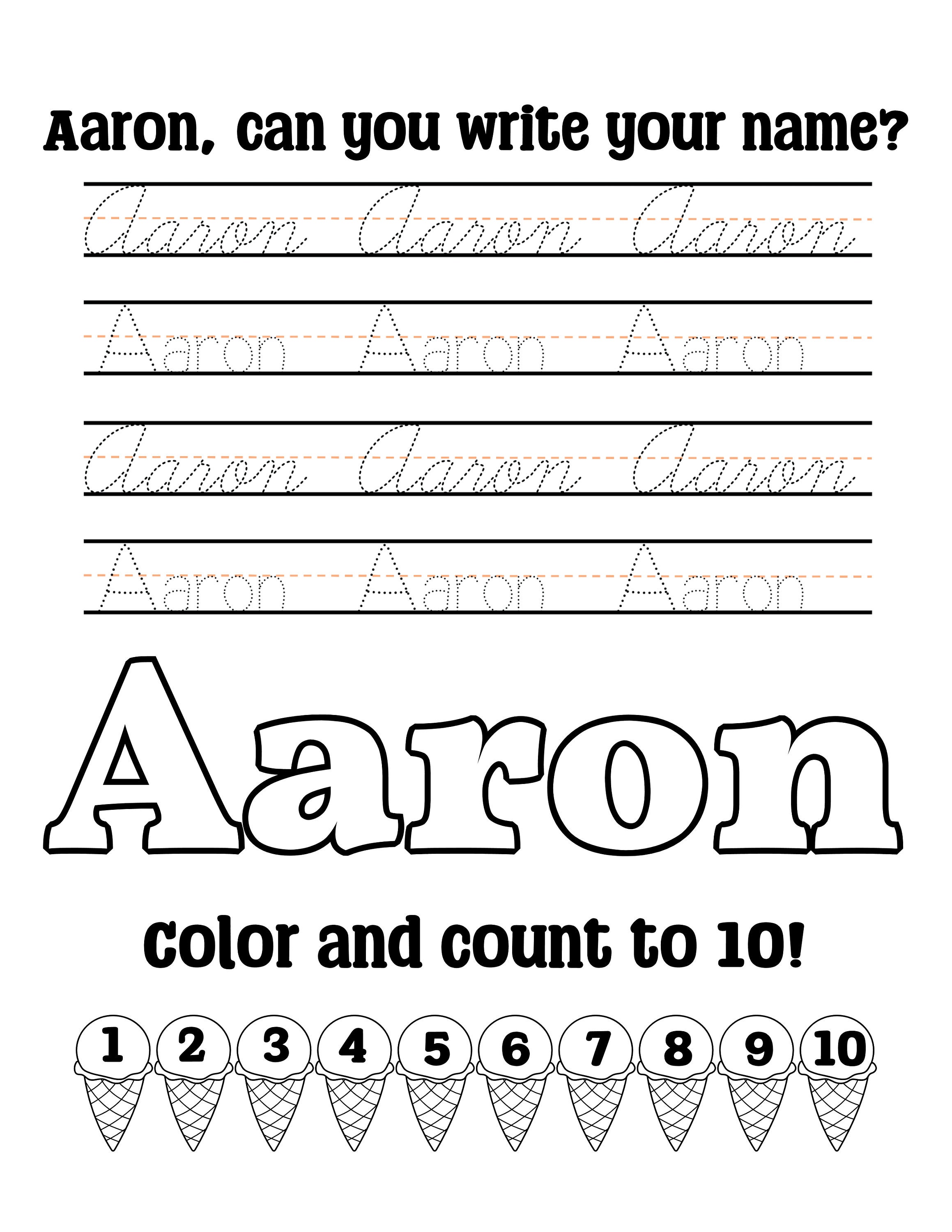 Aaron Personalized Worksheets for Toddlers to Learn Name - Etsy