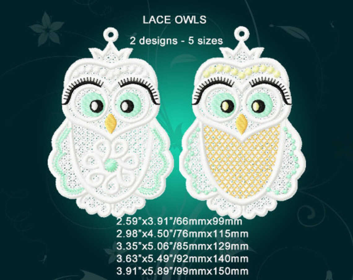 5 Sizes FSL Owls - Embroidery Design, 2 Designs - Ith, Lace,no.1265 ...