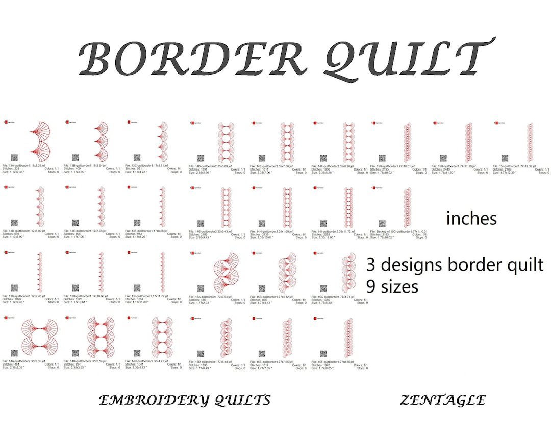 Border Quilt Designs, Embroidery, 4/5/6/7/8/9/10/11/12hoop, 3 Designs ...
