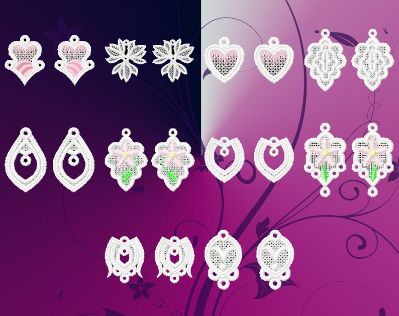 FSL Set Earrings - Set 10 - Lace - Fsl Designs - 4x4hoop - Embroidery ...