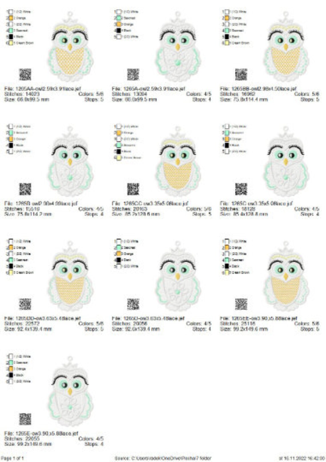 5 Sizes FSL Owls - Embroidery Design, 2 Designs - Ith, Lace,no.1265 ...