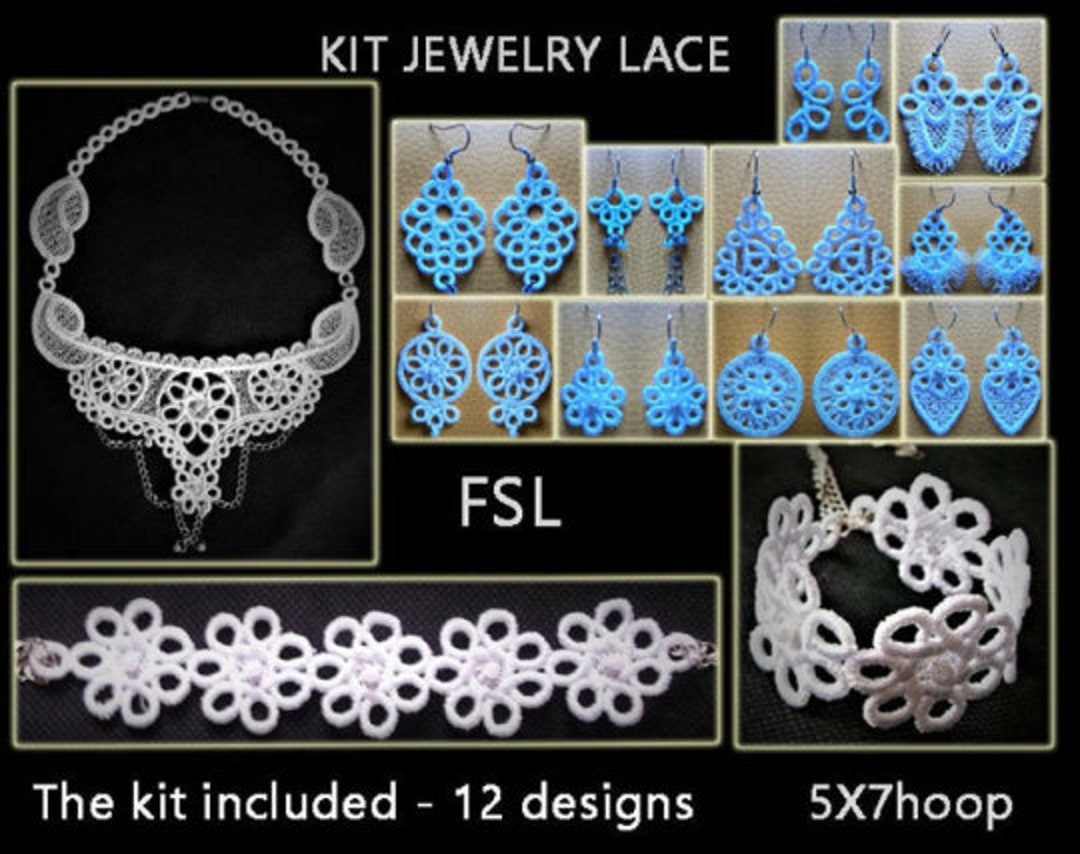 FSL Jewelry Set - Embroidery Design Necklace - Bracelet - Earrings Lace ...
