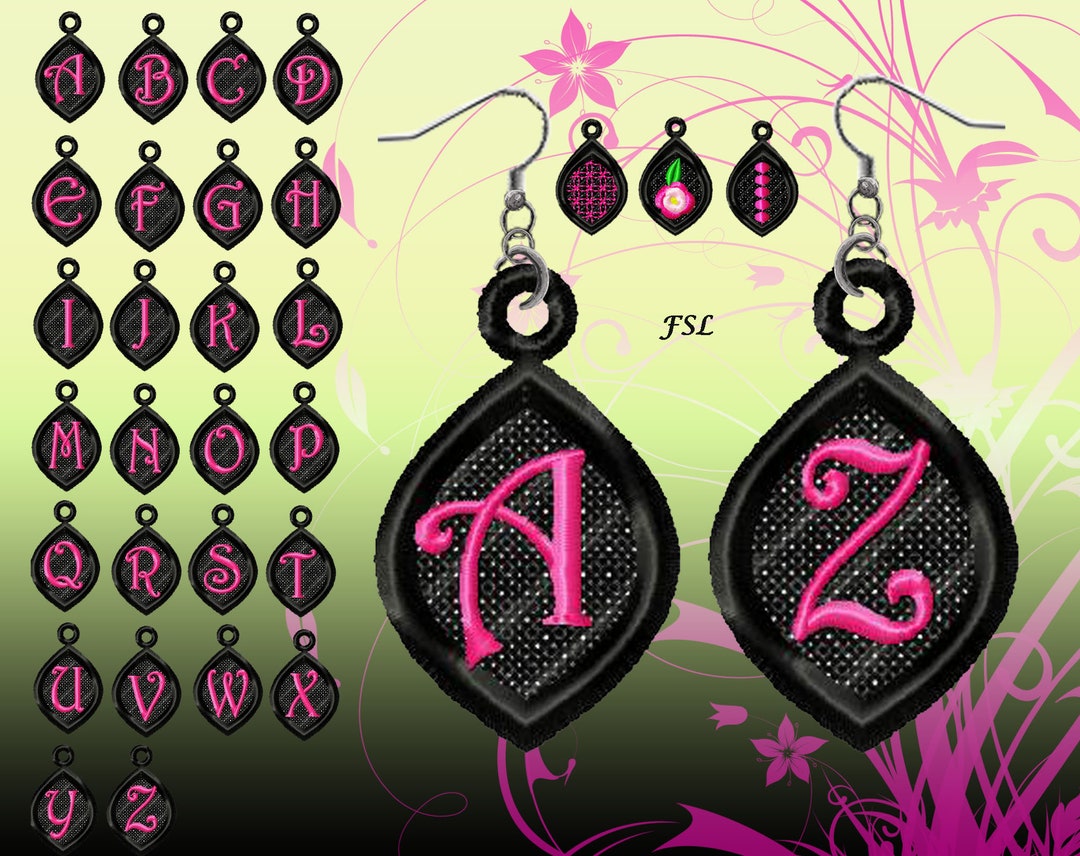 26 Letters Earrings and 3 Classic Designs in the Hoop Embroidery File ...