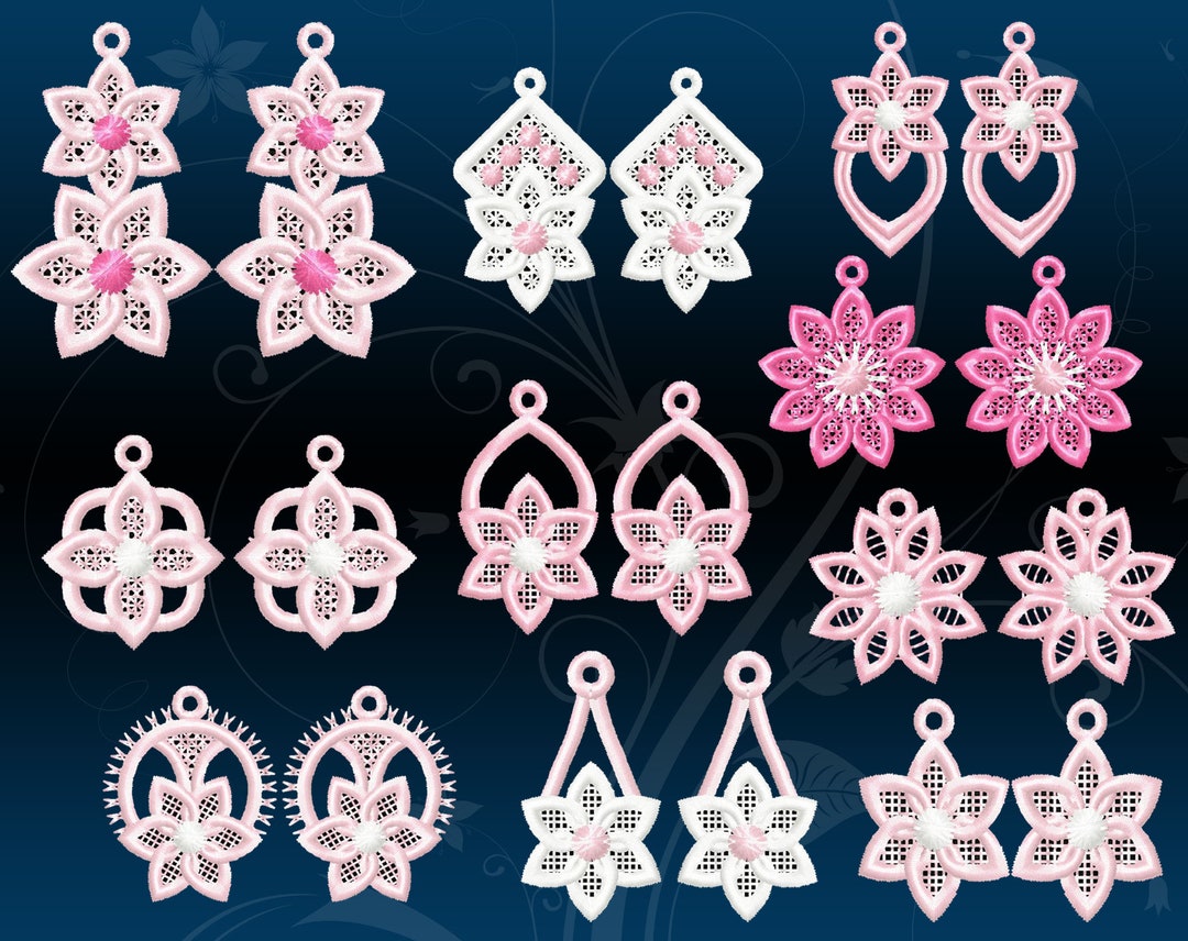 FSL Flower Earrings – 10 Designs Lace – 4x4hoop – Ith – Machine ...