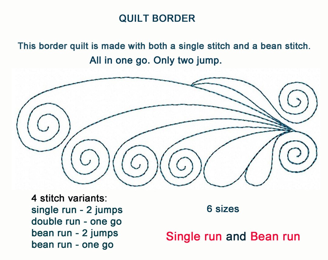 Border Quilt, Single Run, Bean Run, Embroidery Design, Ith, 6 Sizes ...