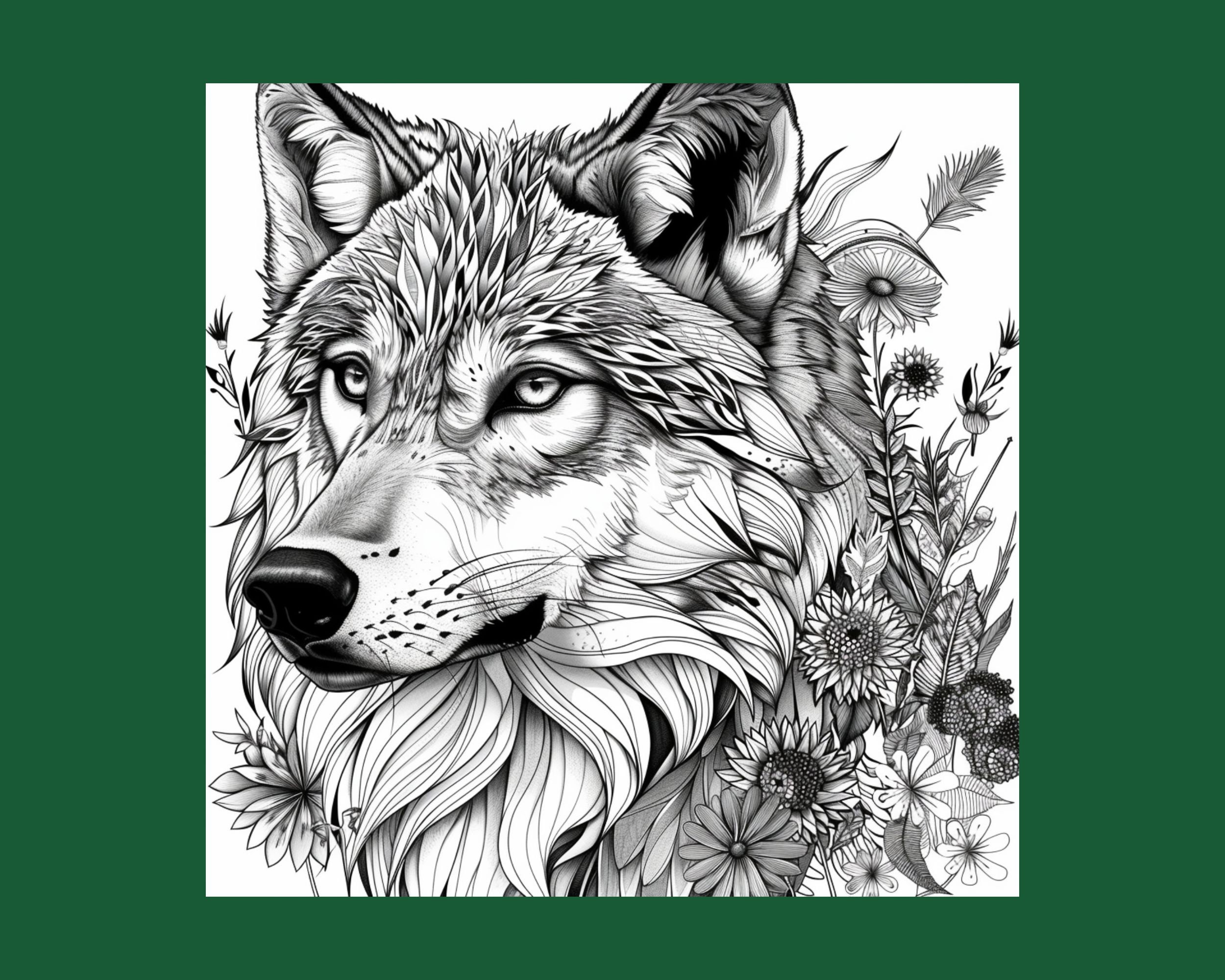 Majestic Wolf Coloring Pages - Instant Download - US Letter & A4 Sizes ...