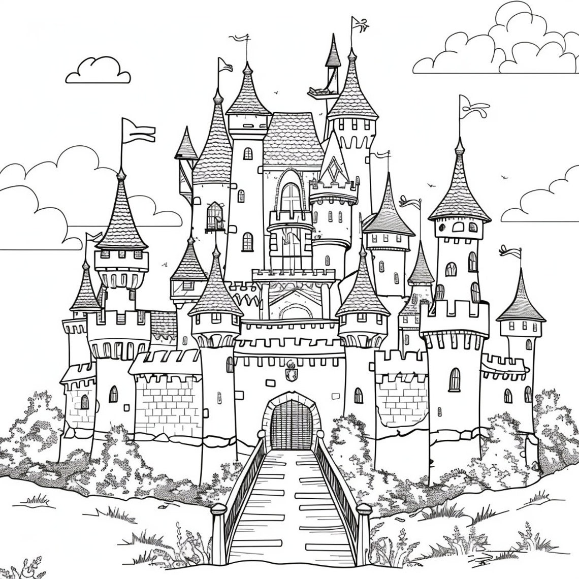 Detailed Medieval Castle Coloring Pages: Fantasy Art (digital Download ...