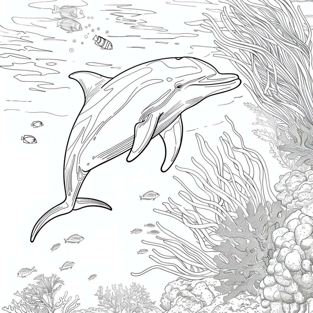 Detailed Dolphin Coloring Pages: Marine Life Art (digital Download) - Etsy