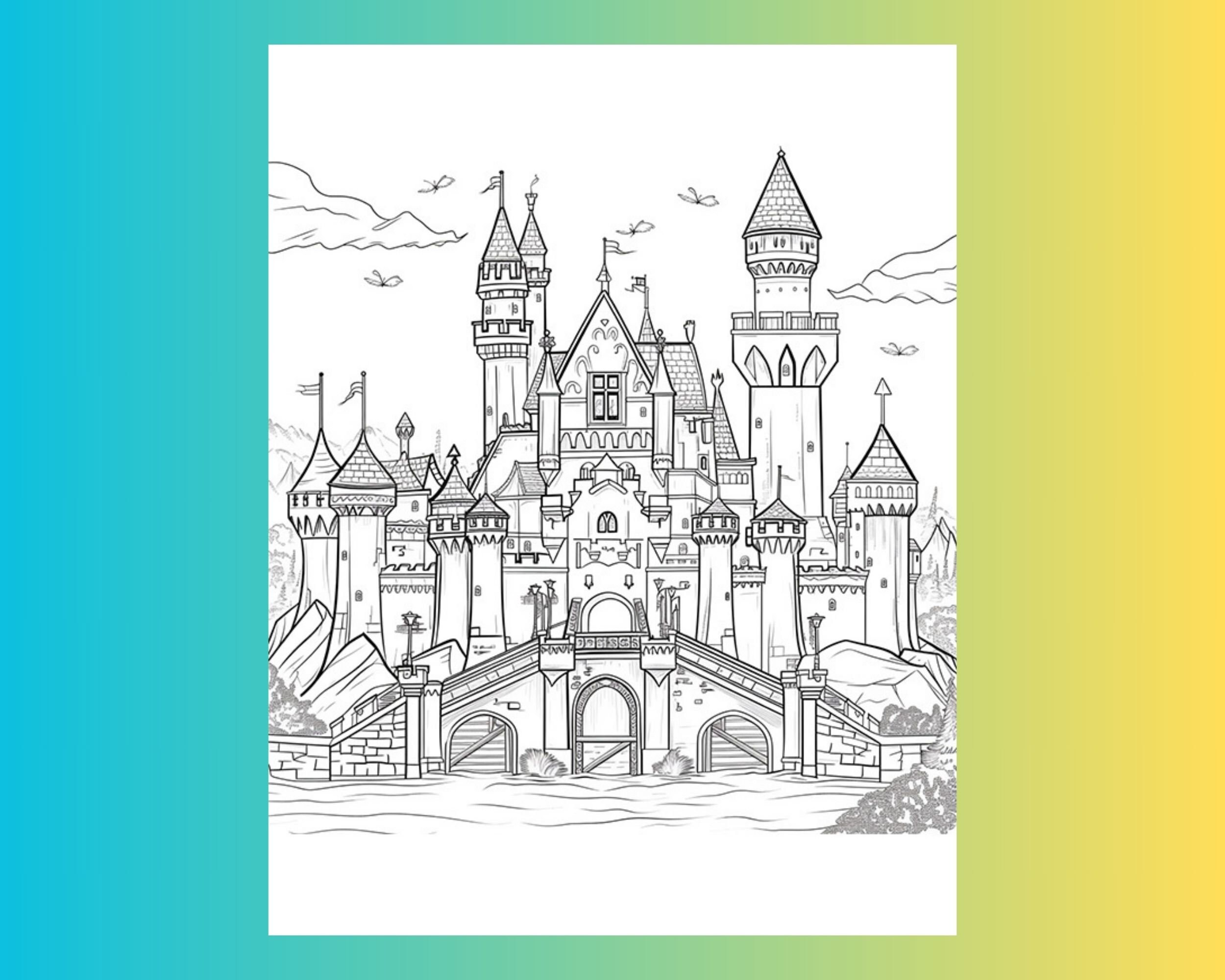 Medieval Castle Coloring Pages - Digital Download, Detailed Castle Art ...