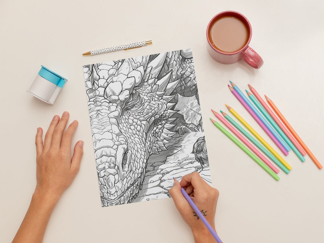 Detailed Dragon Coloring Pages: Fantasy Art - Set of 3 (digital ...