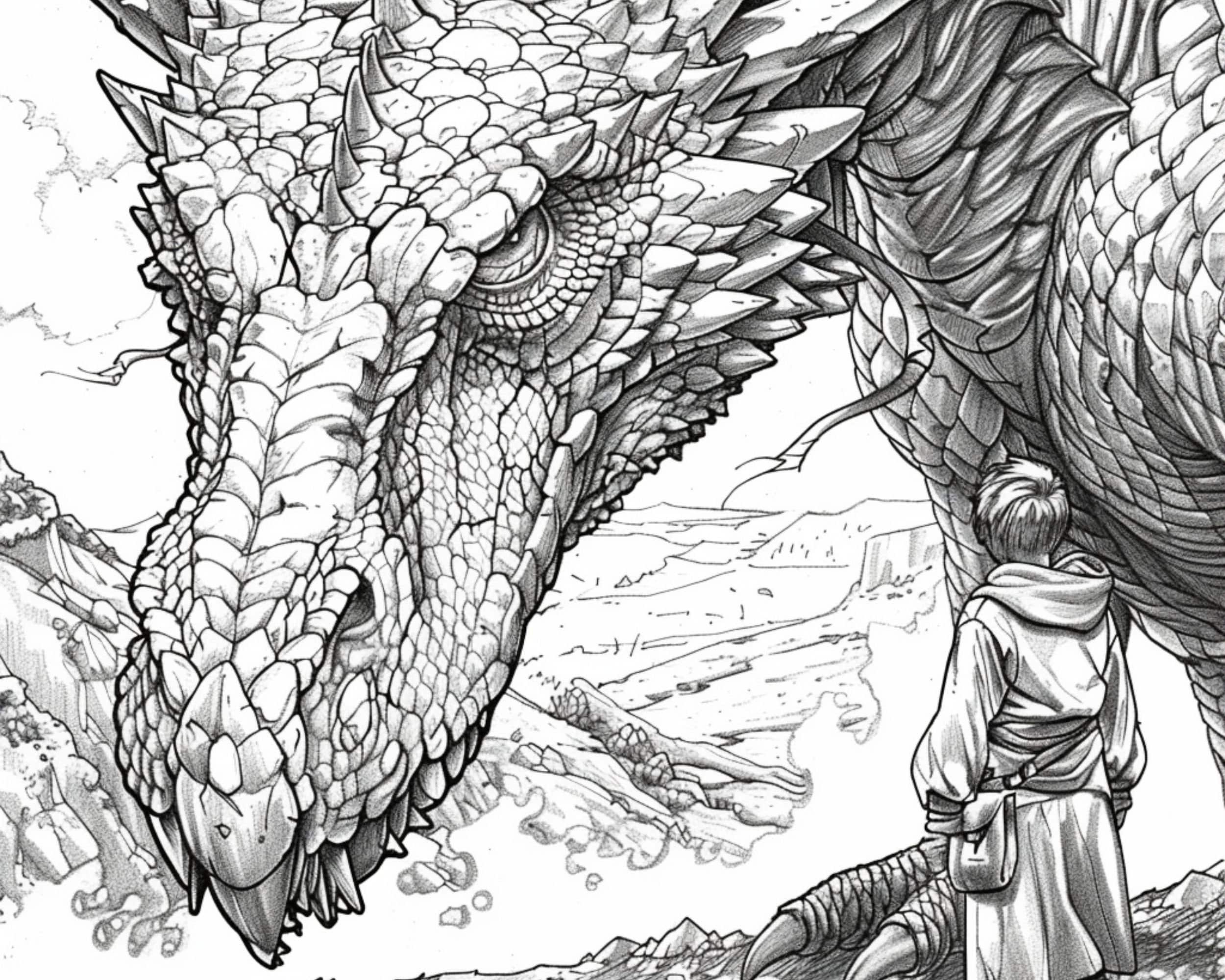 Dragon Coloring Pages - Digital Download PDF, Detailed Fantasy Dragon ...