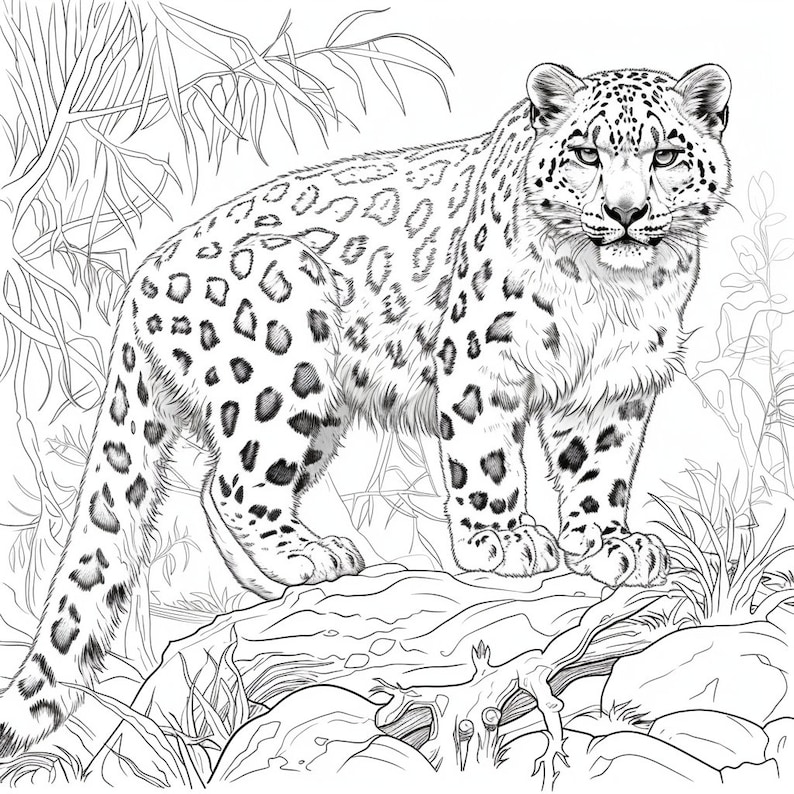 Exquisite Snow Leopard Coloring Pages - Instant Download - US Letter ...