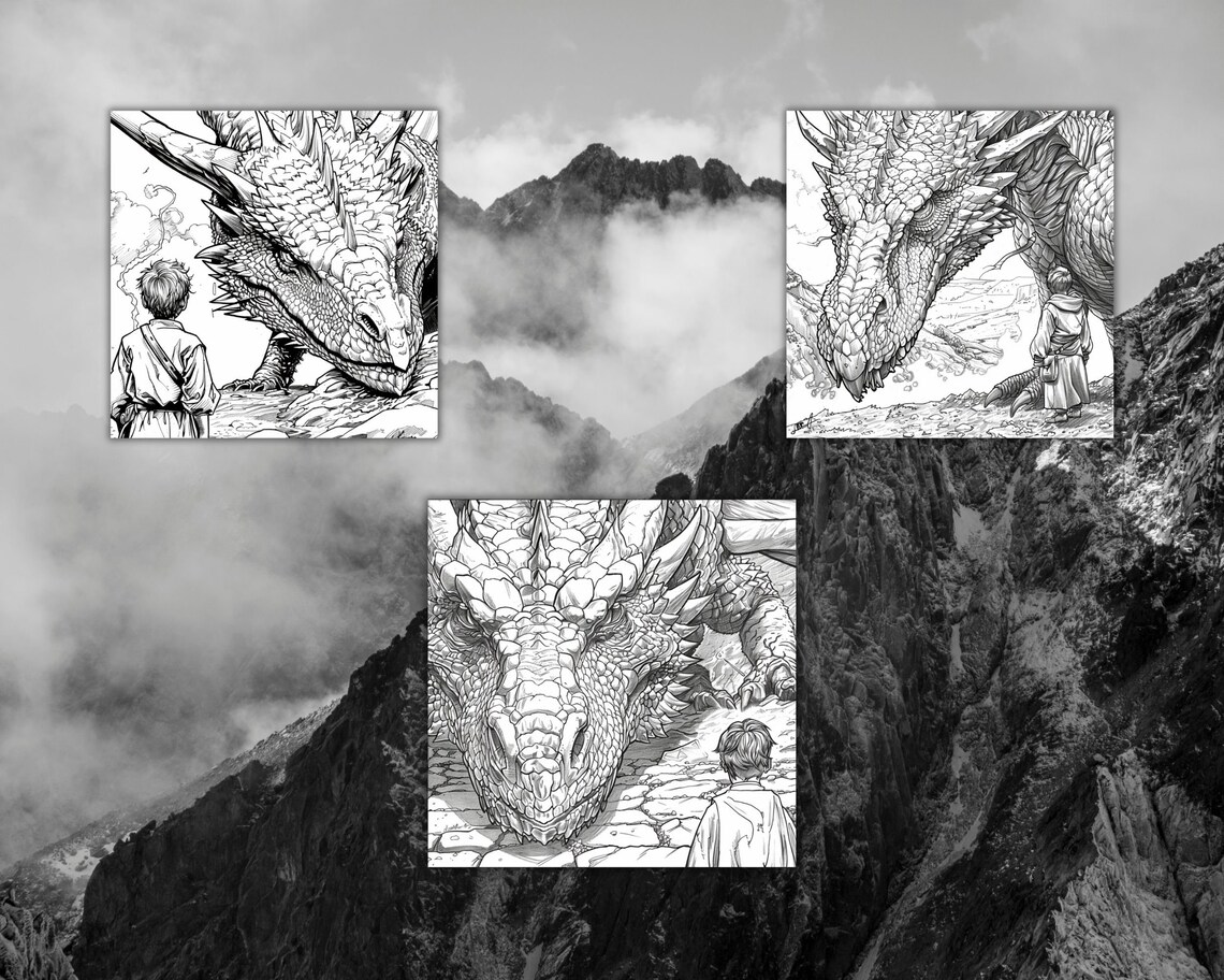 Detailed Dragon Coloring Pages: Fantasy Art - Set of 3 (digital ...