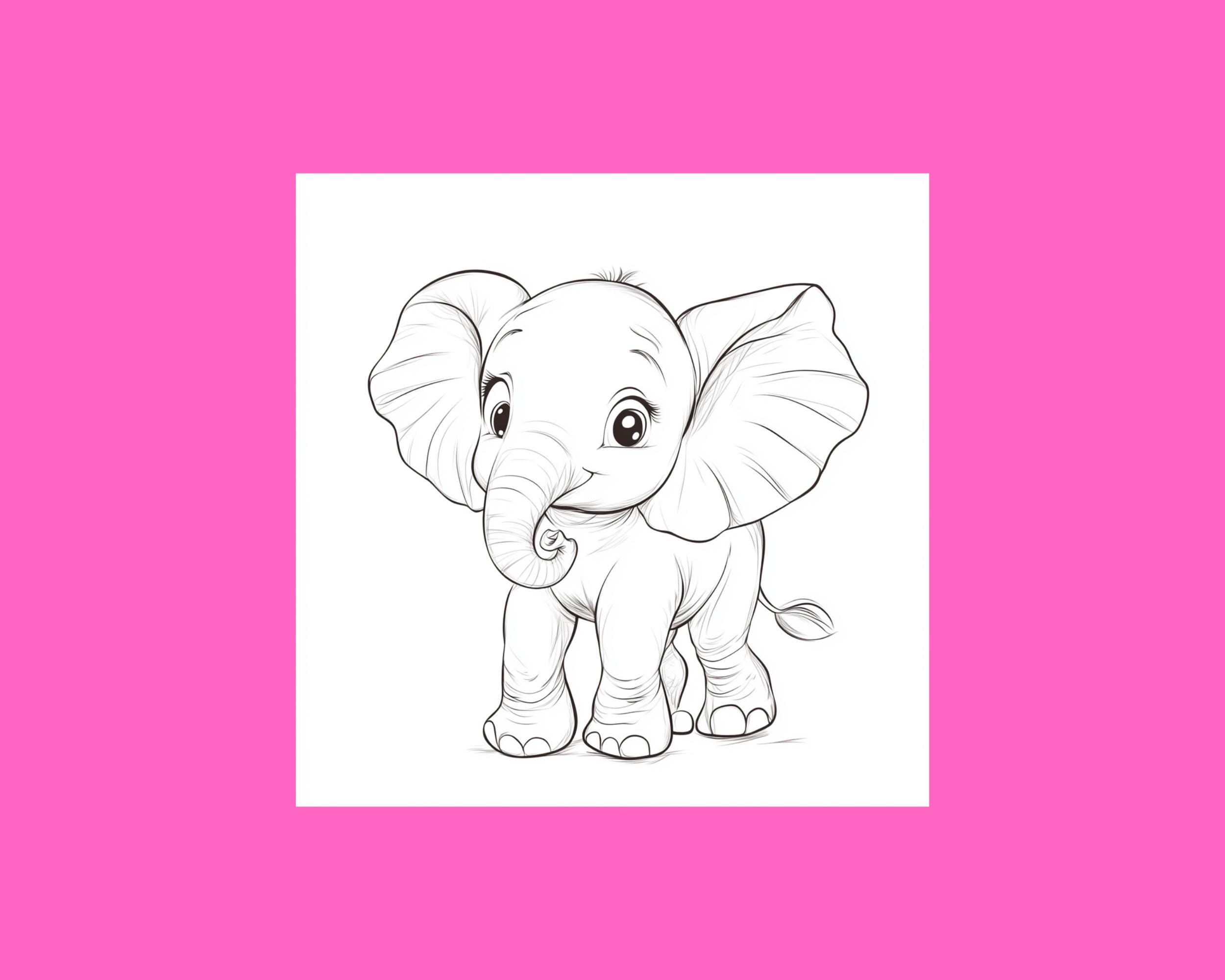 Elephant Coloring Pages | Simple Outline for Preschoolers (digital ...