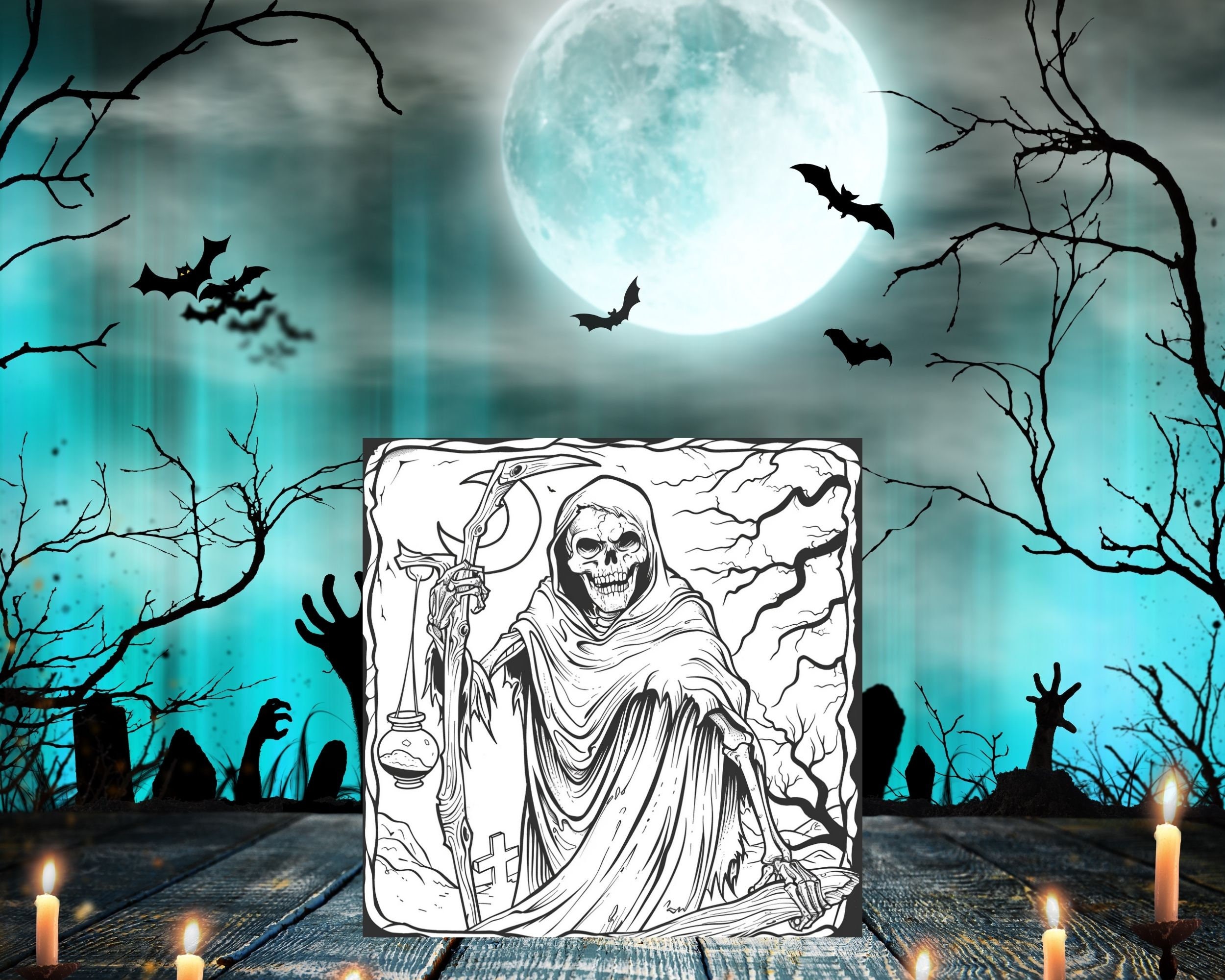 Terrifying Reaper Coloring Pages - Scary Halloween Art, Printable ...